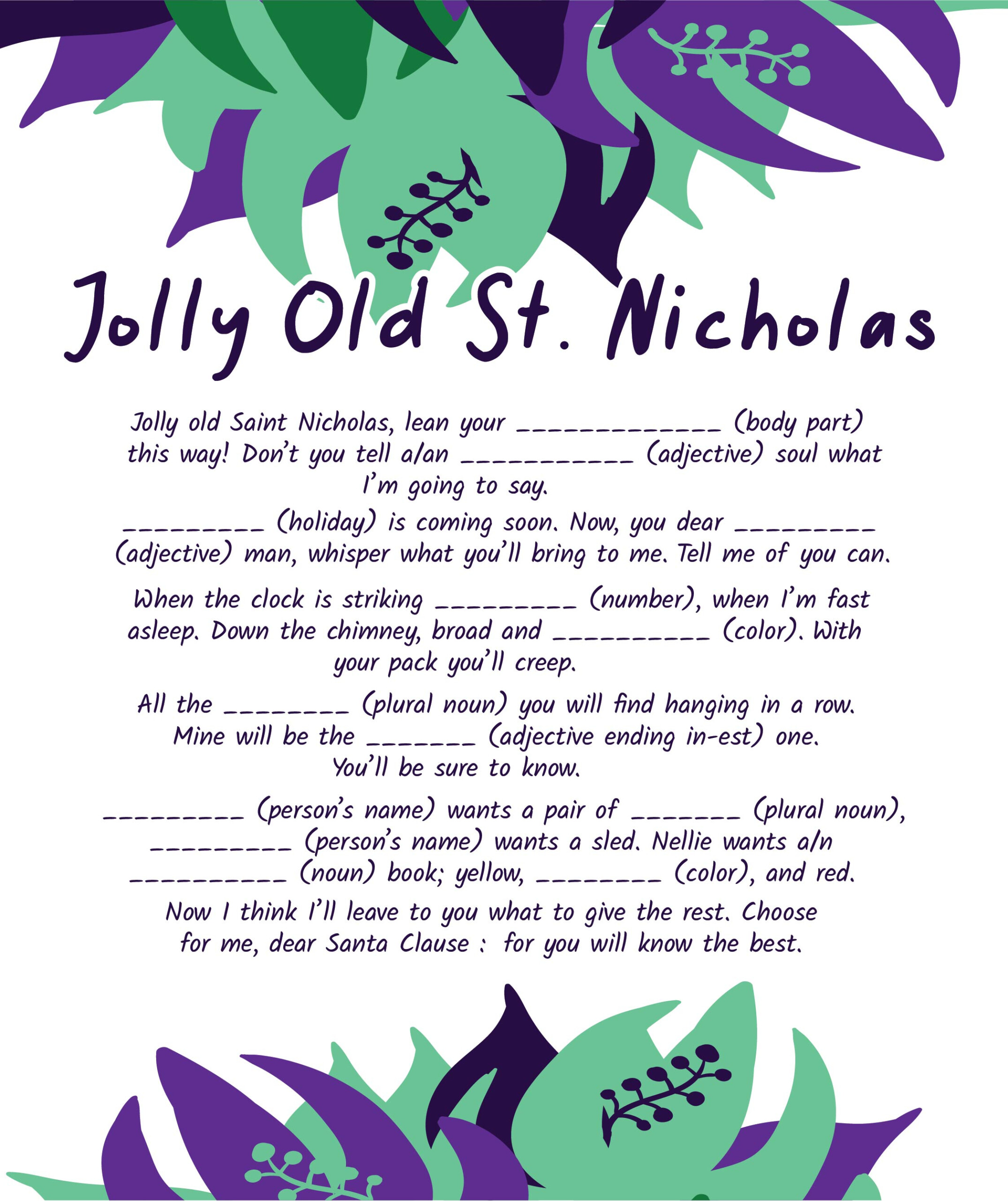 Printable Christmas Carol Mad Libs 2022 - Printablemadlibs.com