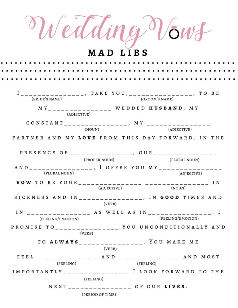 Bridal Shower Wedding Vow Mad Libs 2025 - Printablemadlibs.com