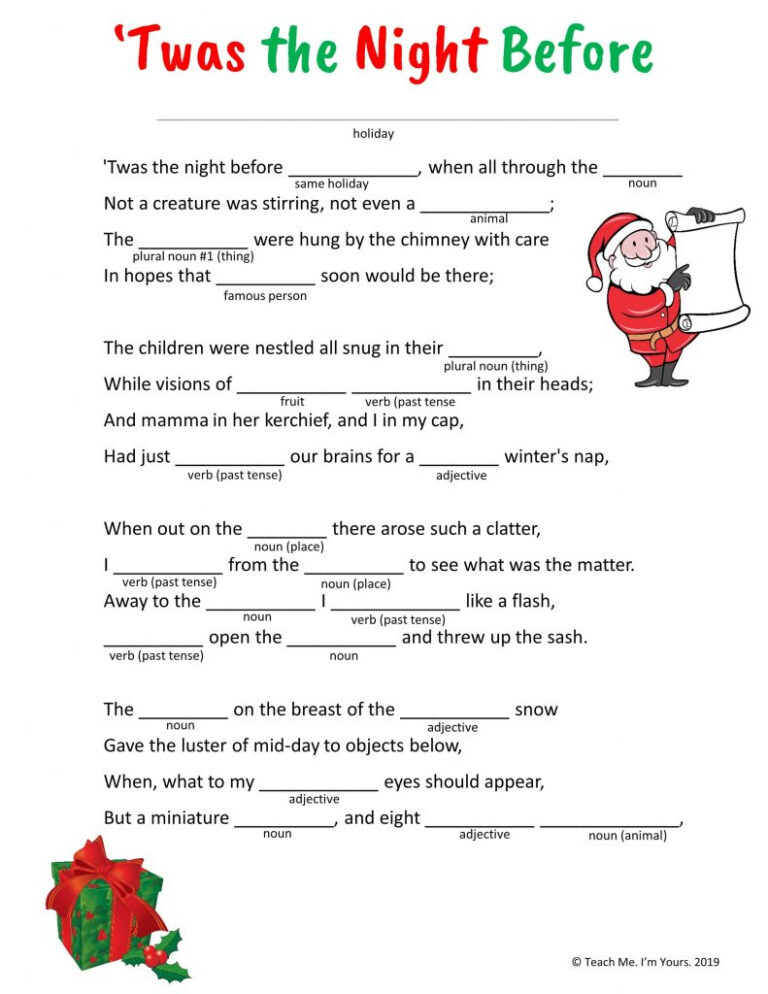 Holiday Song Mad Libs Printable 2026 - Printablemadlibs.com