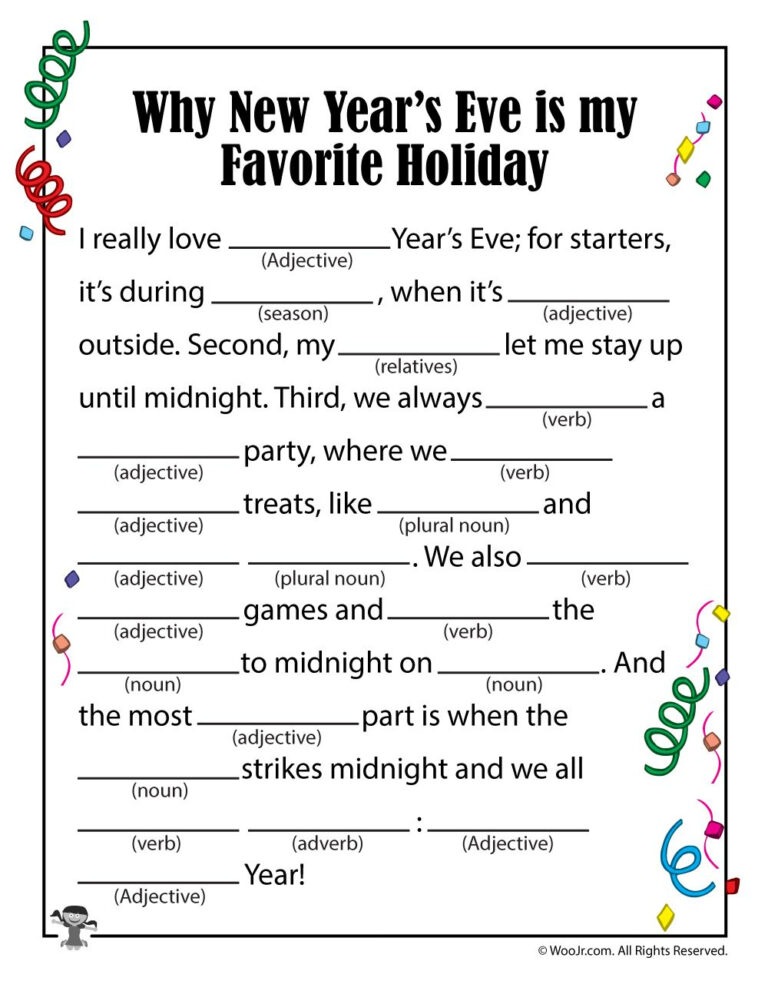 New Years Mad Libs For Kids 2025 - Printablemadlibs.com