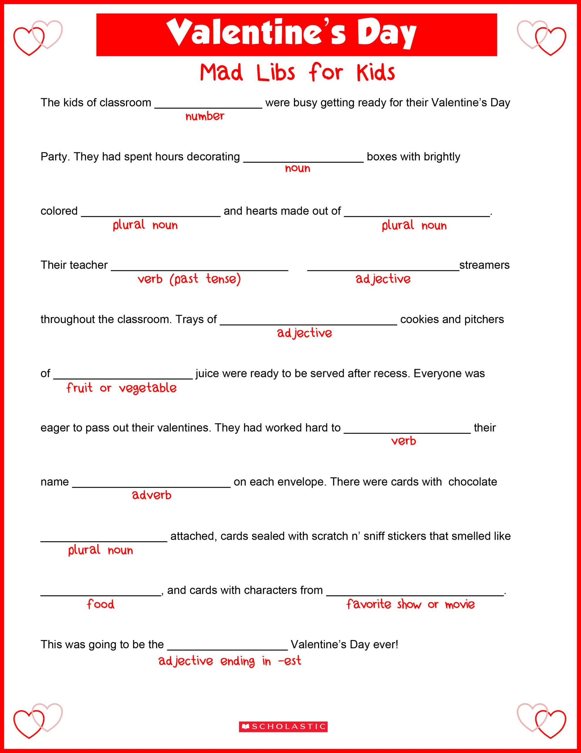 Valentines Mad Libs Printable Pdf 2022 - Printablemadlibs.com